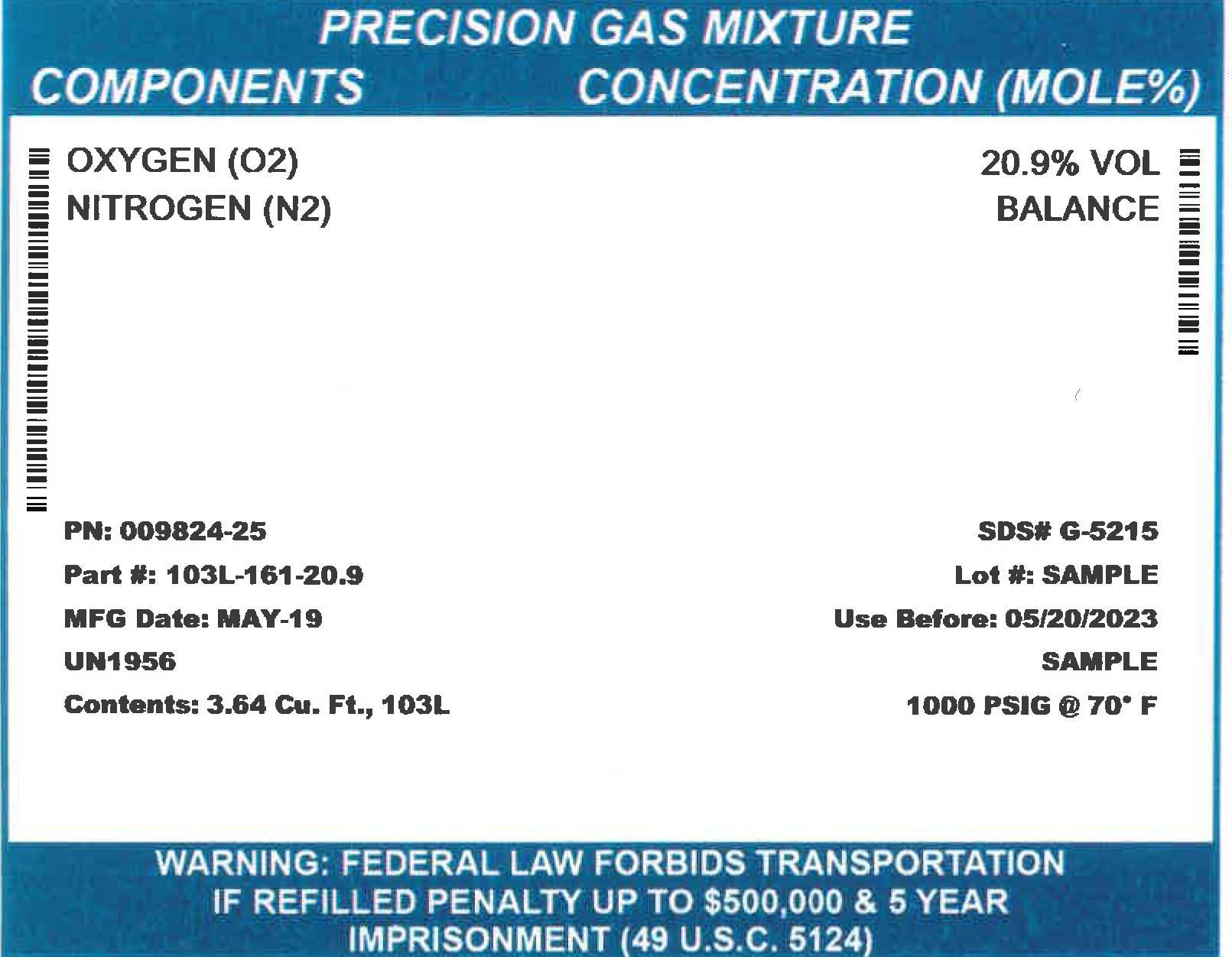 Zero Gas For all others including Infrared, 20.9% Oxygen in Nitrogen ...